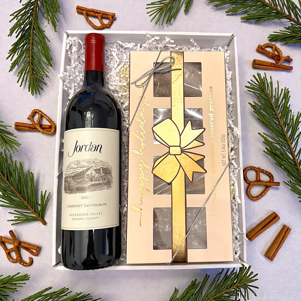 Wine & Chocolate Gift Box - Jordan Cabernet & Gourmet Pretzels – Soo ...
